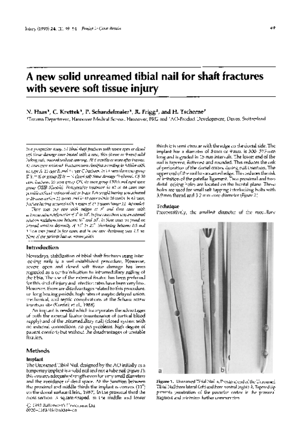 (PDF) A new solid unreamed tibial nail for shaft fractures with severe soft tissue injury