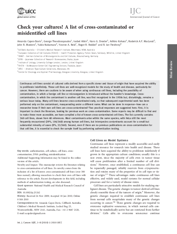 (PDF) List of Cross-Contaminated Cell Lines and Solutions