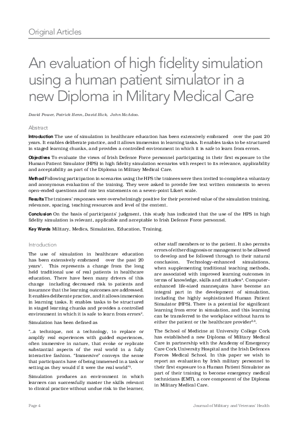 (PDF) An evaluation of high fidelity simulation using a human patient simulator in a new diploma ...