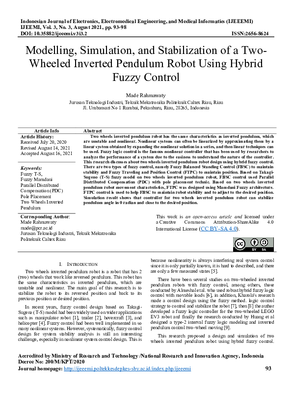 (PDF) Modeling, Simulation, and Stabilization of Two Wheels Inverted Pendulum Robot Using Hybrid ...