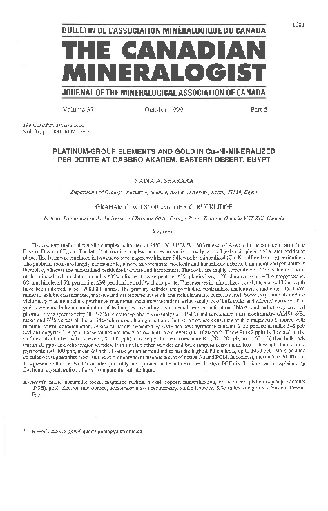 (PDF) PLATINUM-GROUP ELEMENTS AND GOLD lN Cu-NI-MINERALIZED PERIDOTITE ...
