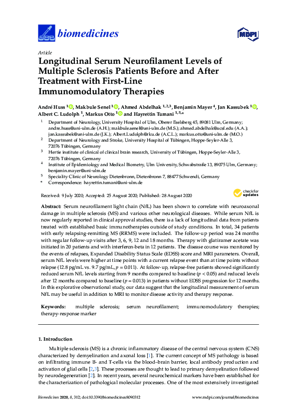 (PDF) Longitudinal Serum Neurofilament Levels of Multiple Sclerosis Patients Before and After ...