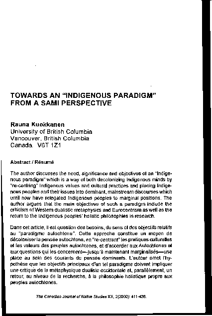 (PDF) Towards an "Indigenous Paradigm" from a Sami Perspective