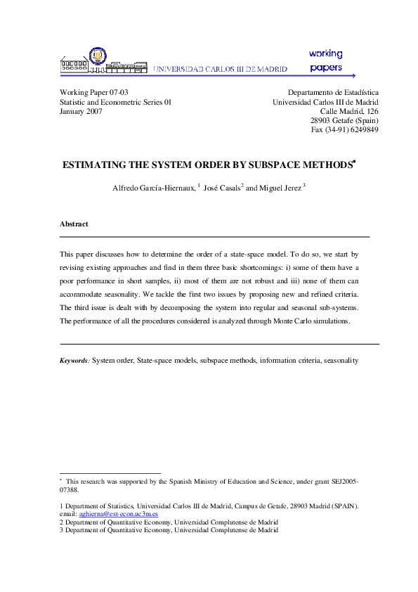 (PDF) Estimating the system order by subspace methods
