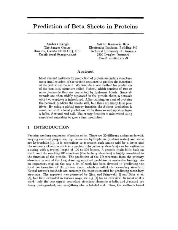 (PDF) Prediction of Beta Sheets in Proteins