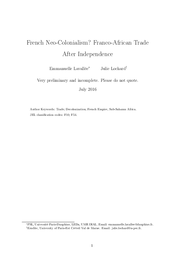 (PDF) French neo-colonialism? French-African trade after independence
