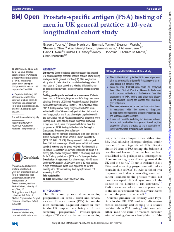 (PDF) Prostate-specific antigen (PSA) testing of men in UK general ...