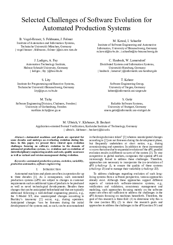 (PDF) Selected challenges of software evolution for automated ...