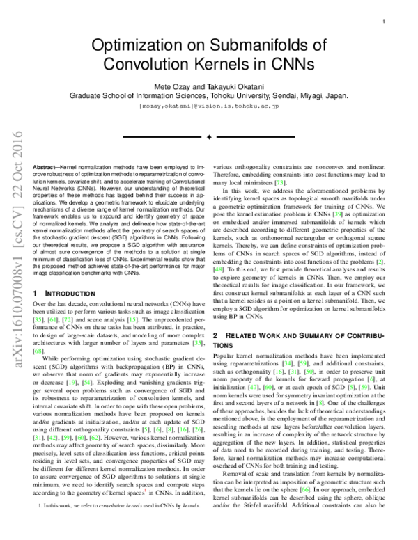 (PDF) Optimization on Submanifolds of Convolution Kernels in CNNs