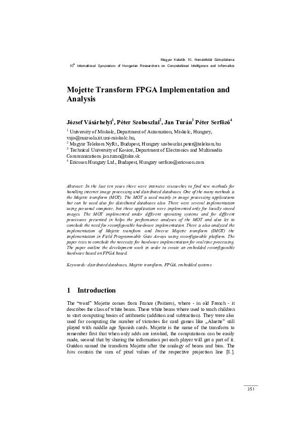 (PDF) Mojette Transform FPGA Implementation and Analysis