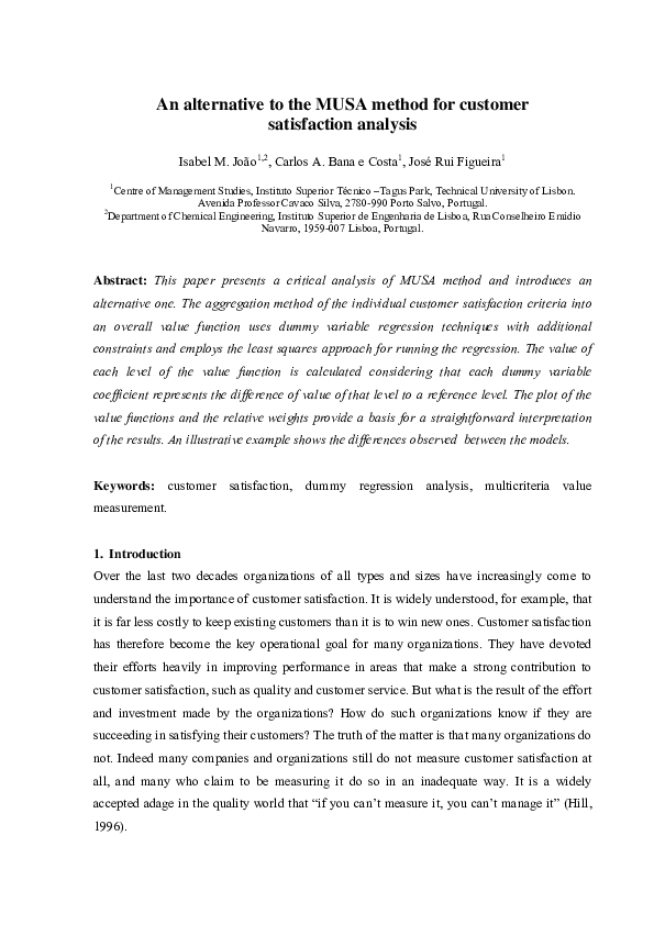 Pdf An Alternative To The Musa Method For Customer Satisfaction Analysis