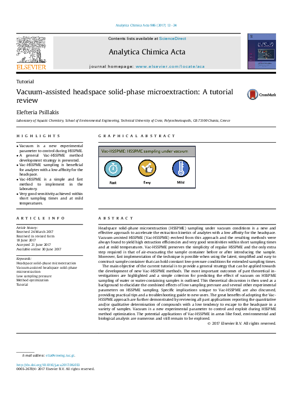 (PDF) Vacuum-assisted headspace solid-phase microextraction: A tutorial review