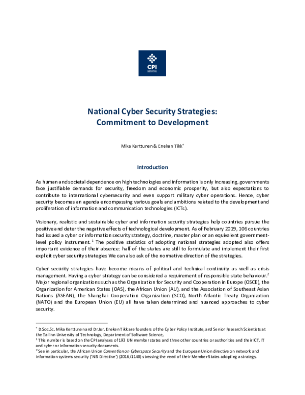 (PDF) National Cyber Security Strategies: Commitment to Development