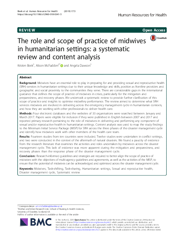 (PDF) The role and scope of practice of midwives in humanitarian ...