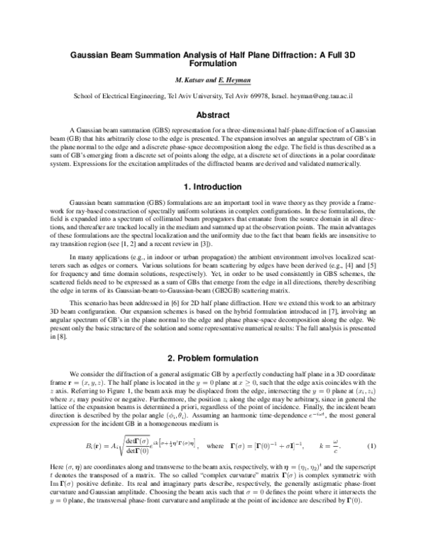 (PDF) Gaussian beam summation analysis of half plane diffraction: A full 3D formulation