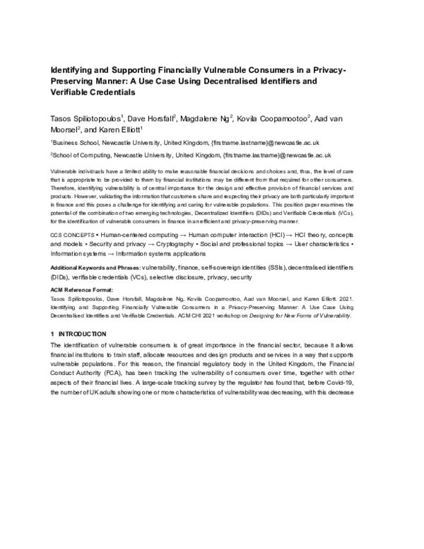 (PDF) Identifying Financially Vulnerable Consumers Securely