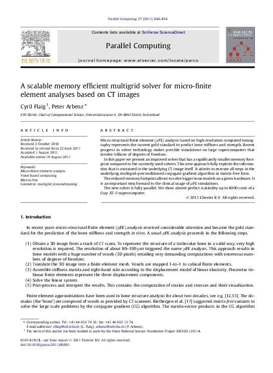 Pdf A Scalable Memory Efficient Multigrid Solver For Micro Finite Element Analyses Based On Ct