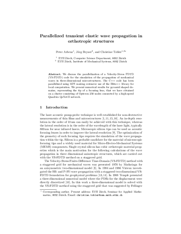 (PDF) Parallelized Transient Elastic Wave Propagation in Orthotropic Structures | Peter Arbenz ...