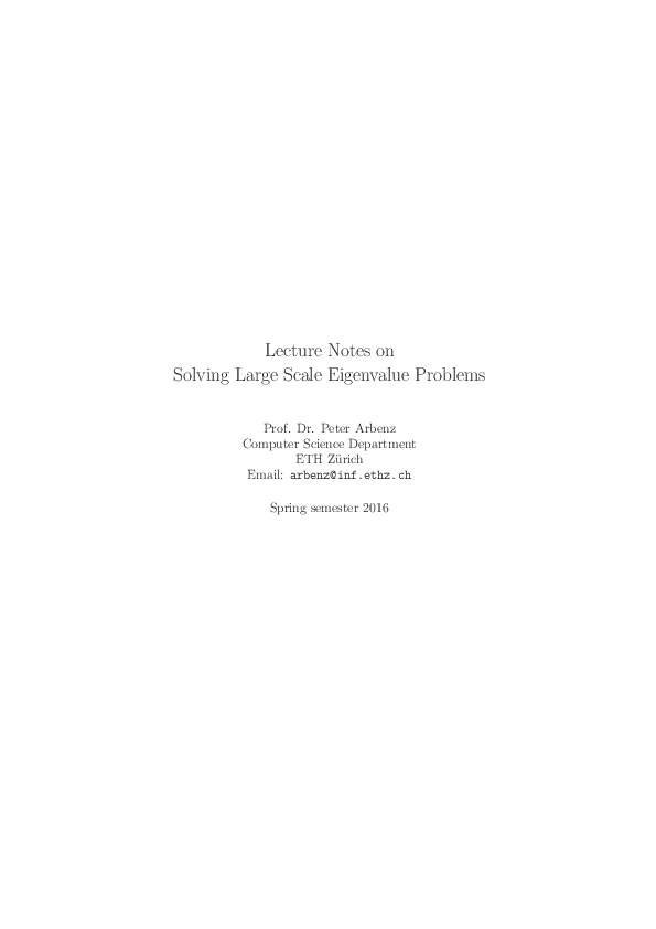 Pdf Lecture Notes On Solving Large Scale Eigenvalue Problems