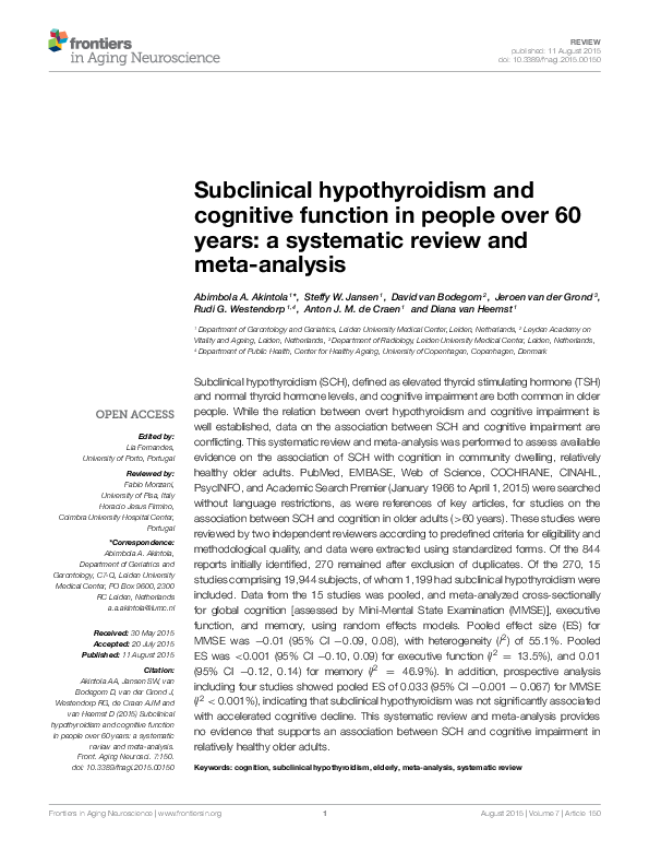 (PDF) Subclinical hypothyroidism and cognitive function in people over ...