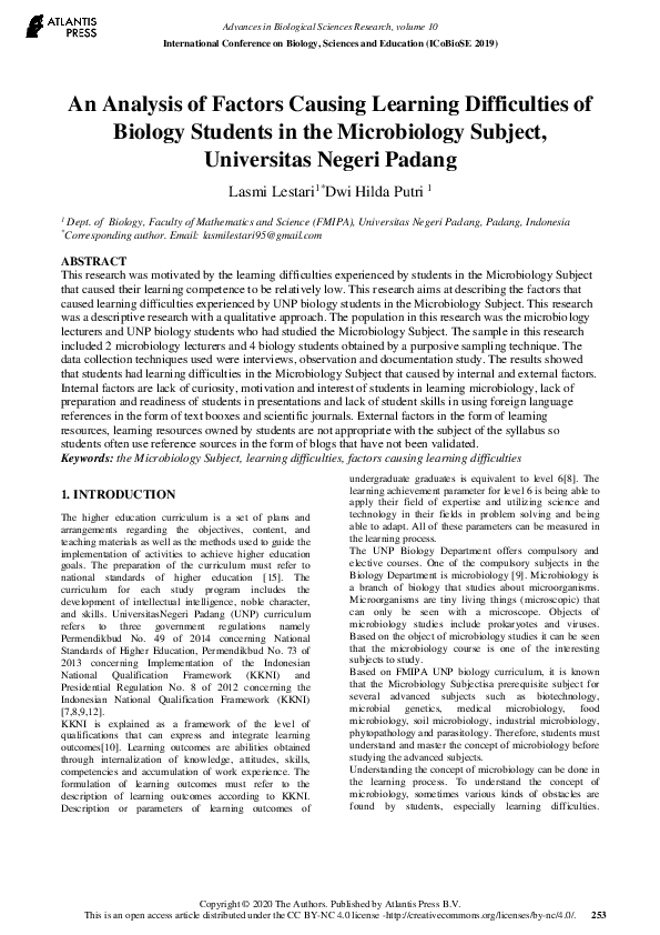 (PDF) An Analysis of Factors Causing Learning Difficulties of Biology ...