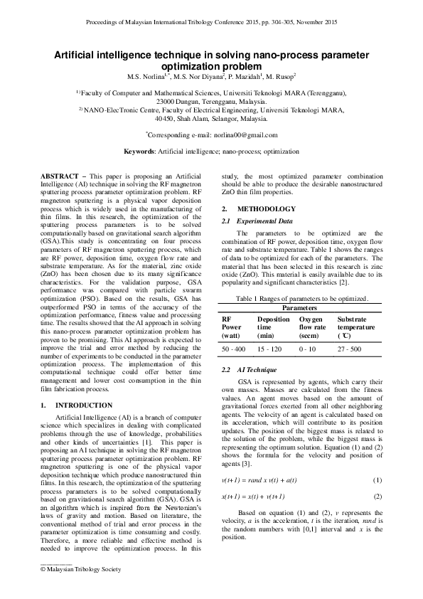 (PDF) Artificial intelligence technique in solving nano-process parameter optimization problem