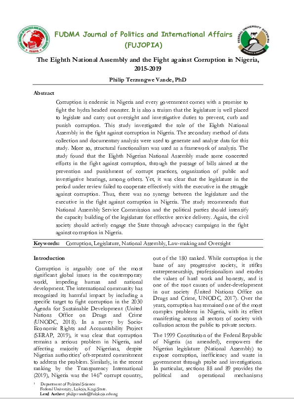 (PDF) The Eighth National Assembly and the Fight against Corruption in ...