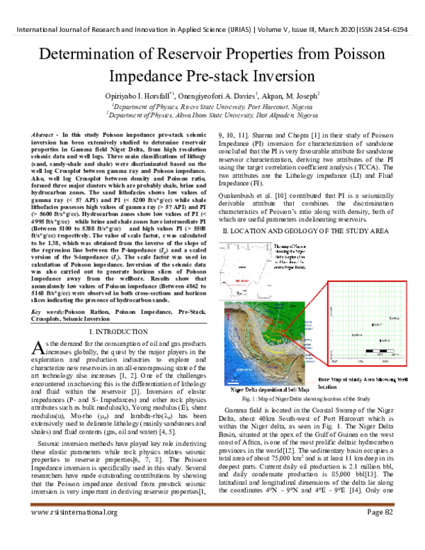 (PDF) Determination of Reservoir Properties from Poisson Impedance Pre-stack Inversion