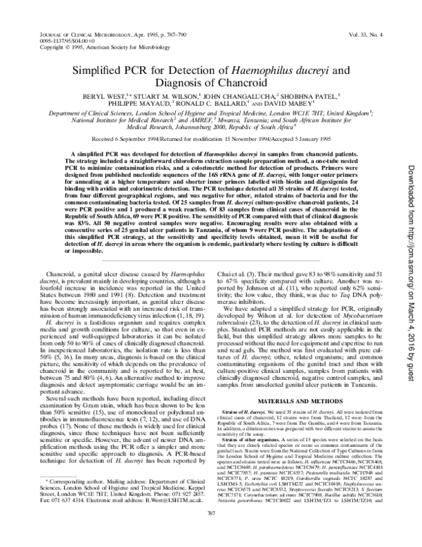 (PDF) Simplified PCR for detection of Haemophilus ducreyi and diagnosis ...