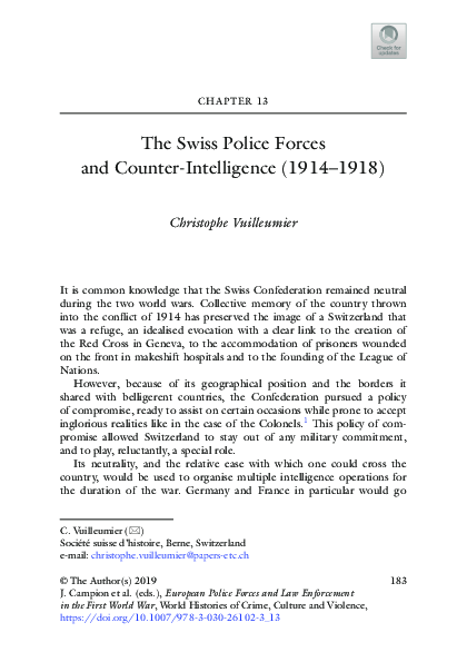(PDF) The Swiss Police Forces and Counter-Intelligence (1914–1918)