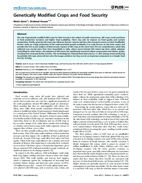(PDF) Genetically Modified Crops and Food Security