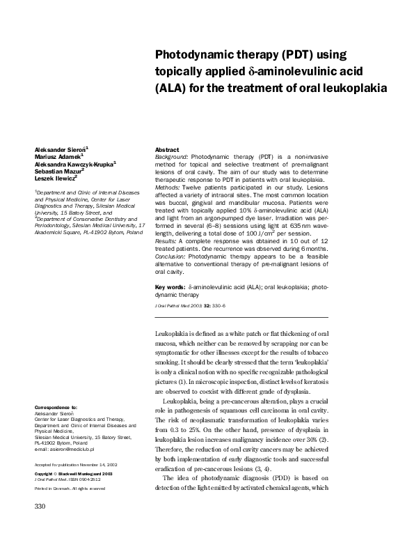 (PDF) Photodynamic therapy (PDT) using topically applied [delta ...