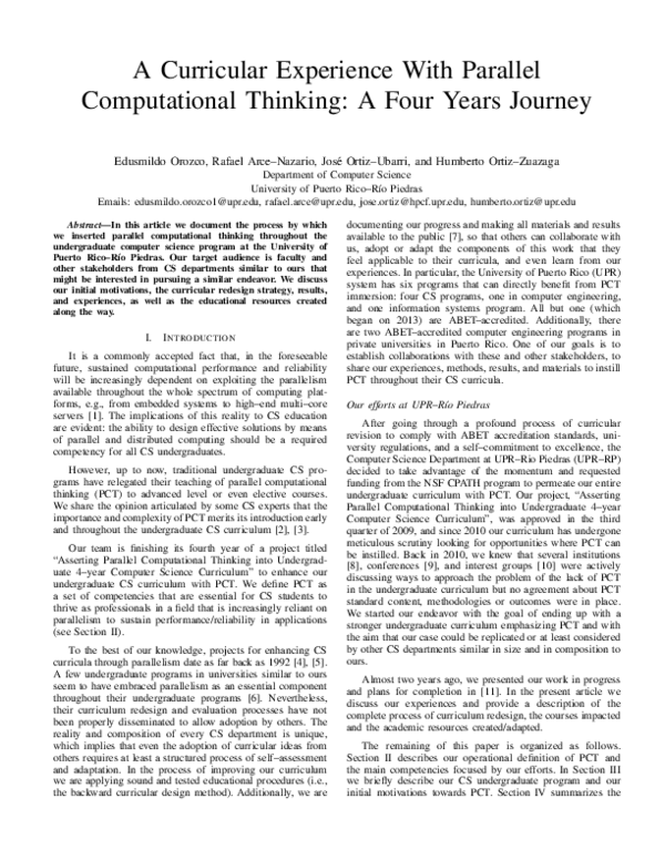 (PDF) A Curricular Experience With Parallel Computational Thinking: A ...