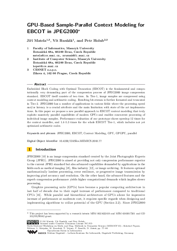 Pdf Gpu Based Sample Parallel Context Modeling For Ebcot In Jpeg2000