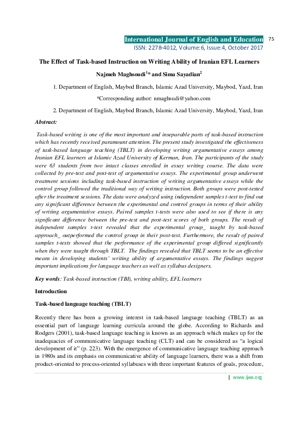 (PDF) The Effect of Task-based Instruction on Writing Ability of ...