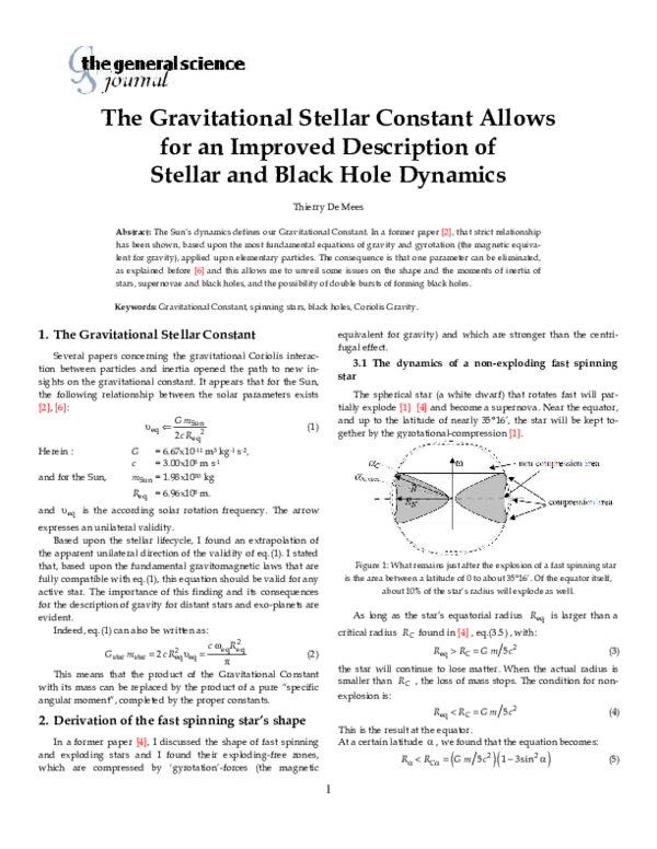 (PDF) The Gravitational Stellar Constant Allows for an Improved ...