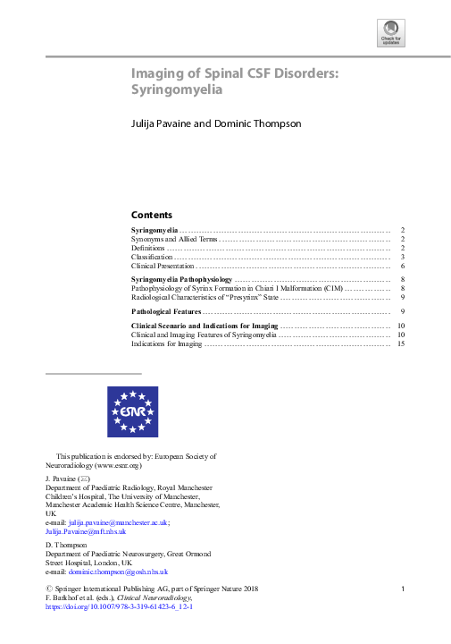 (PDF) Imaging of Spinal CSF Disorders: Syringomyelia