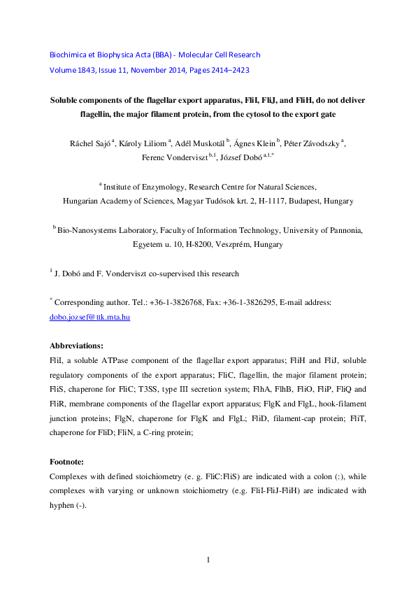 (PDF) Soluble components of the flagellar export apparatus, FliI, FliJ ...