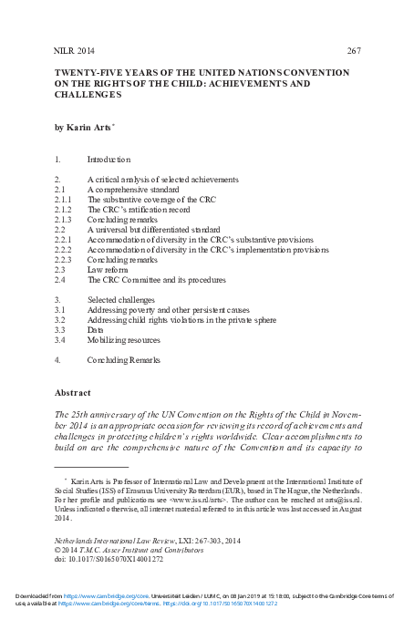 (PDF) TWENTY-FIVE YEARS OF THE UNITED NATIONS CONVENTION ON THE RIGHTS ...