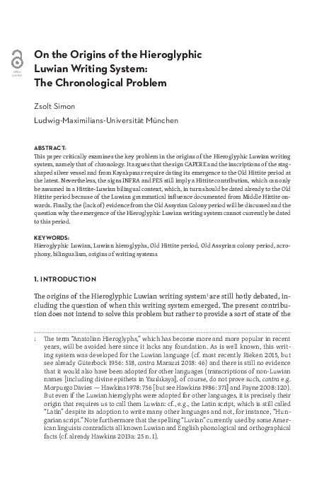 (PDF) On the Origins of the Hieroglyphic Luwian Writing System: The ...