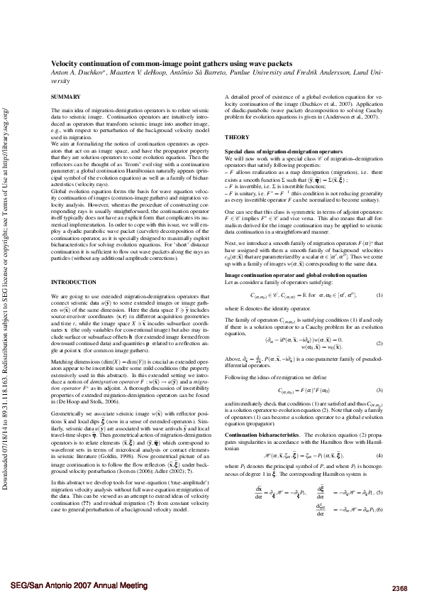 Pdf Velocity Continuation Of Common Image Point Gathers Using Wave Packets