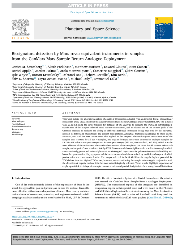 (PDF) Biosignature detection by Mars rover equivalent instruments in ...