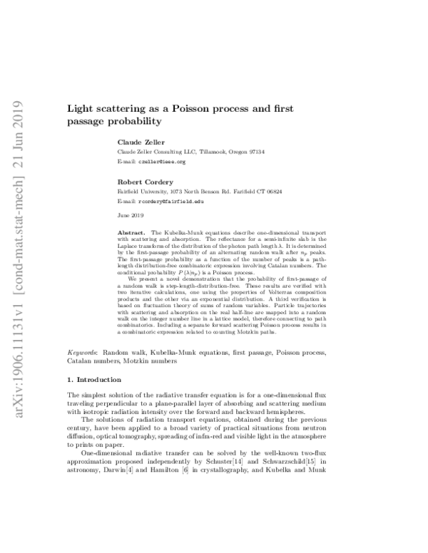 (PDF) Light scattering as a Poisson process and first-passage probability