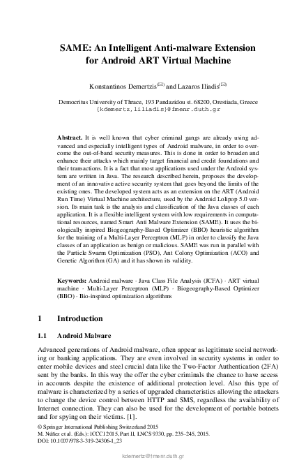 (PDF) SAME: Smart Anti-Malware for Android ART