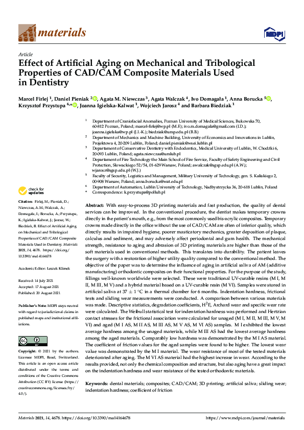 (PDF) Effect of Artificial Aging on Mechanical and Tribological Properties of CAD/CAM Composite ...