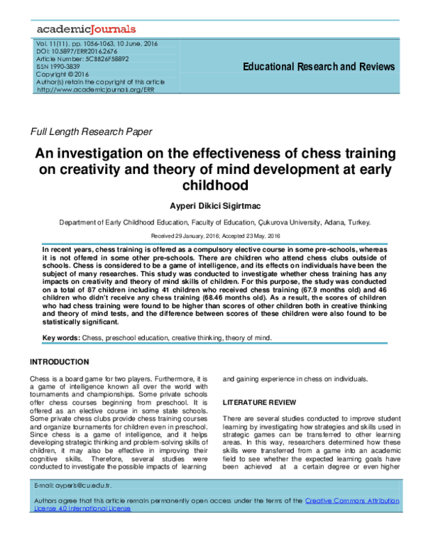 (PDF) An investigation on the effectiveness of chess training on ...