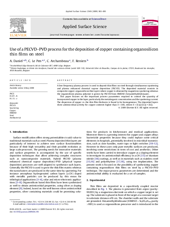 (PDF) Use of a PECVD–PVD process for the deposition of copper ...