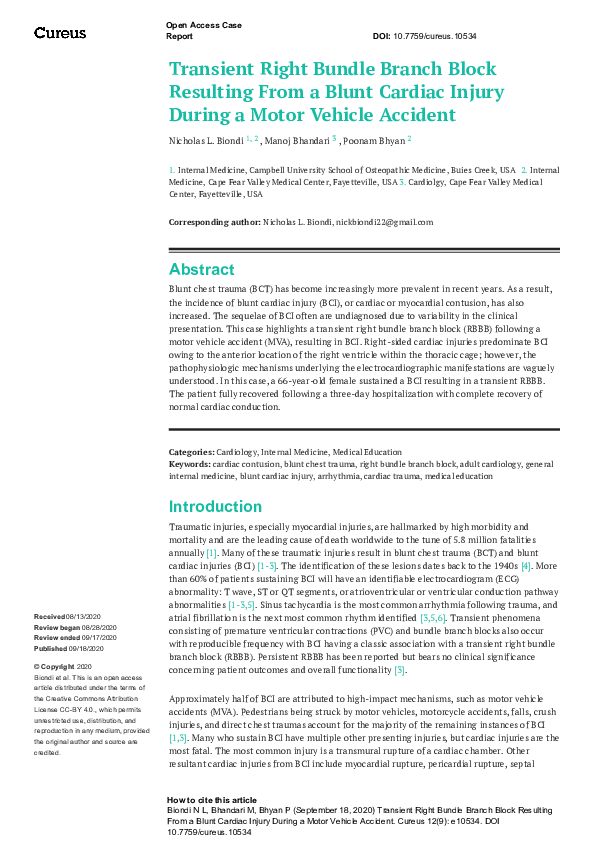 (PDF) Transient Right Bundle Branch Block Resulting From a Blunt ...