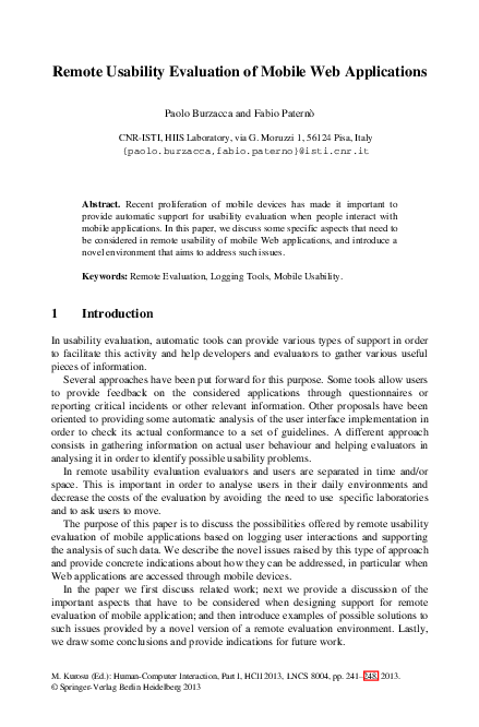 (PDF) Remote usability evaluation of mobile web applications