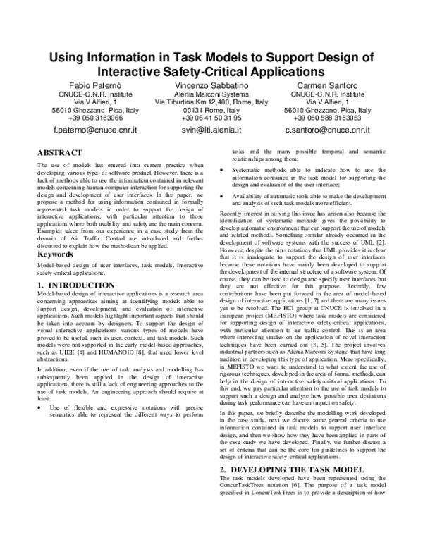 (PDF) Using information in task models to support design of interactive ...